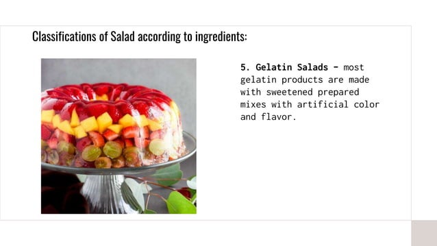 Q4_PPT3_Classifications of Salad according to ingredients.pptx | Nutrition | Healthy Living