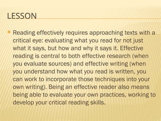 Reading and Writing skills 11 - strategies for critical reading | PPTX