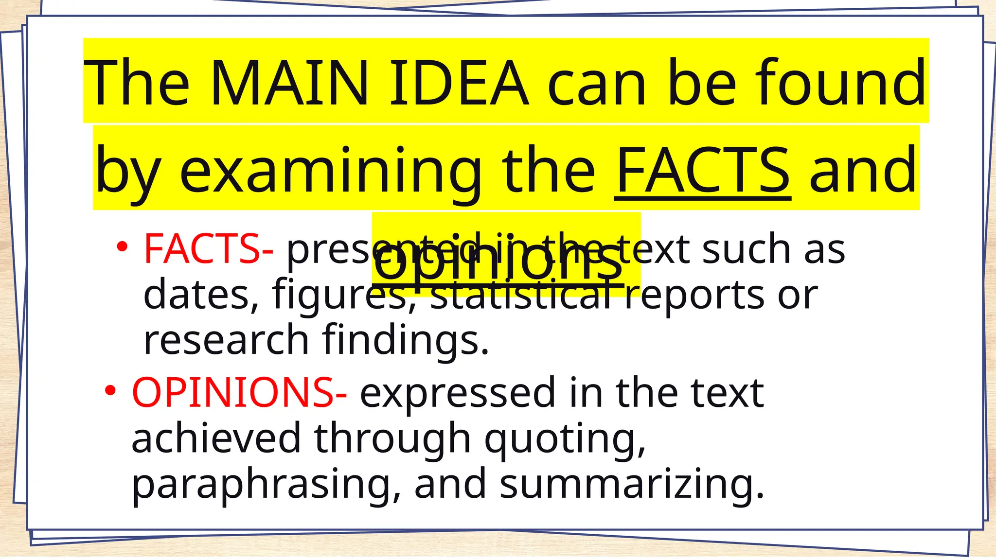 Identifying Details taht Support the Main Idea through Facts and ...
