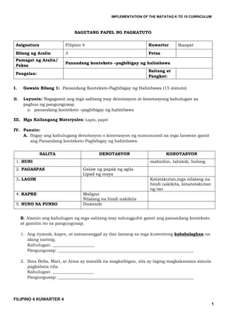 Q4_WS_Filipino 4_Lesson 3_Week 3.Filipinopdf | PDF