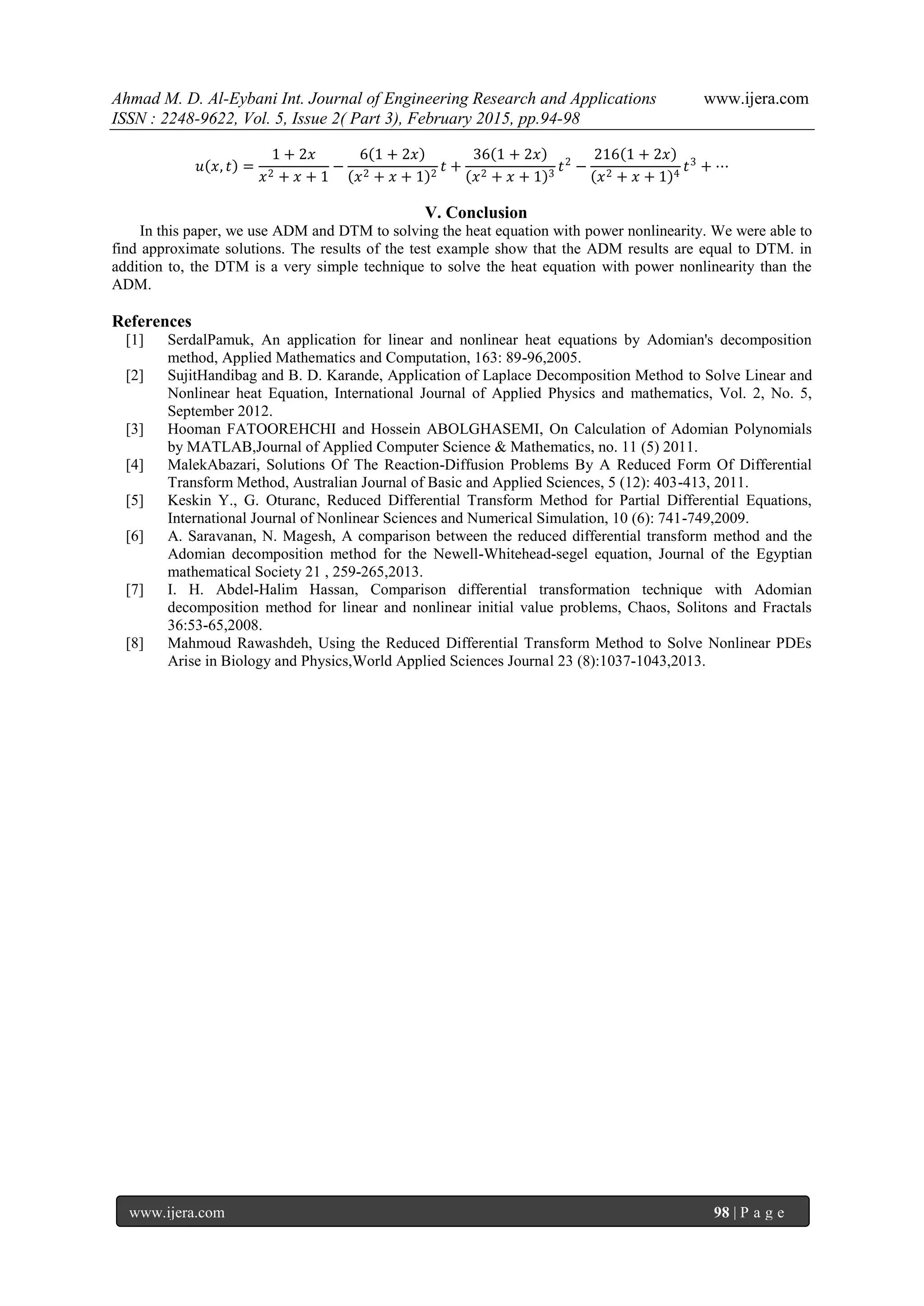 Adomian decomposition Method and Differential Transform Method to solve the Heat Equations with ...