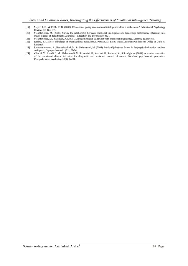 Stress and Emotional Bases, investigating the Effectiveness of Emotional Intelligence Training ...