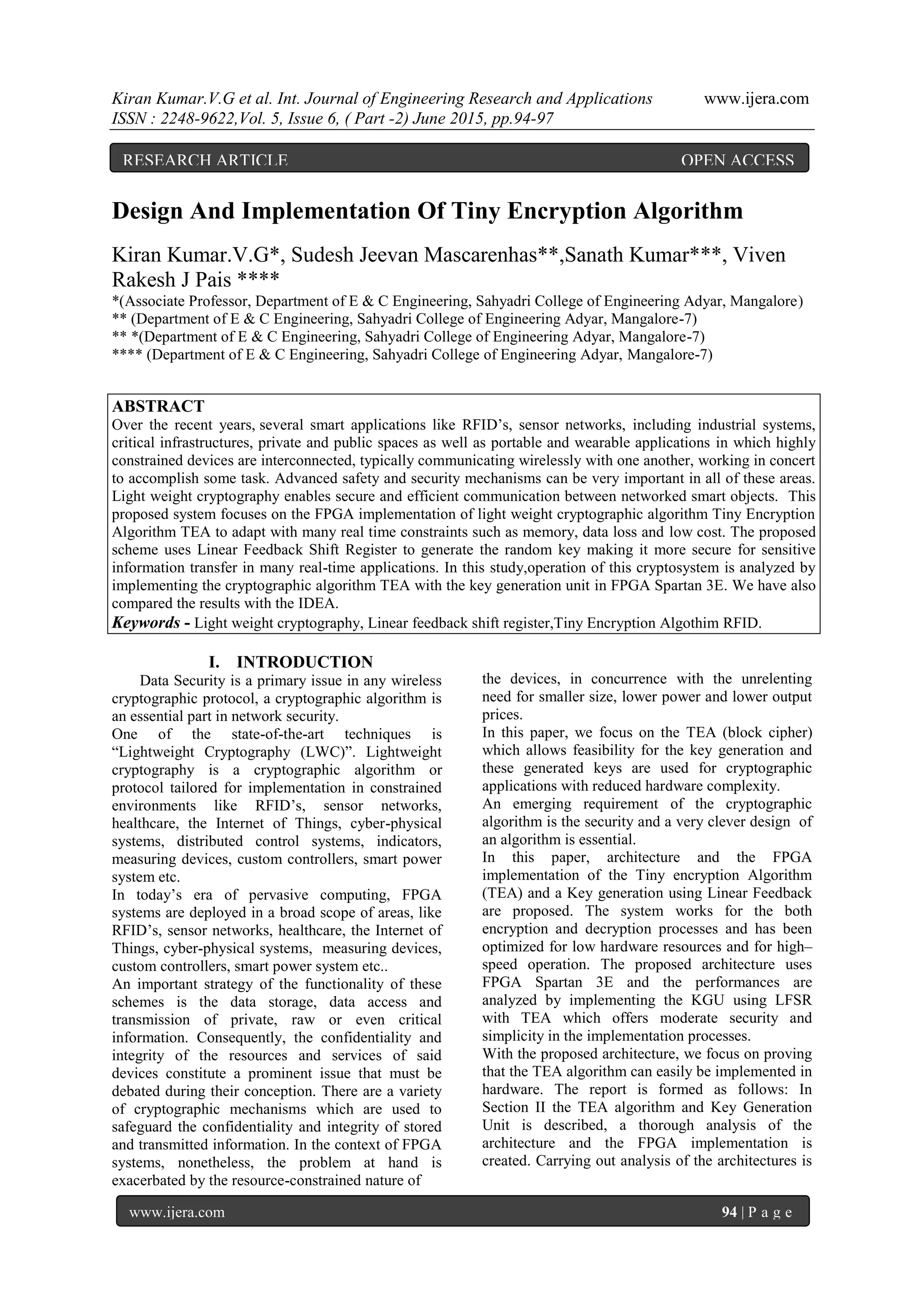 Design And Implementation Of Tiny Encryption Algorithm Pdf