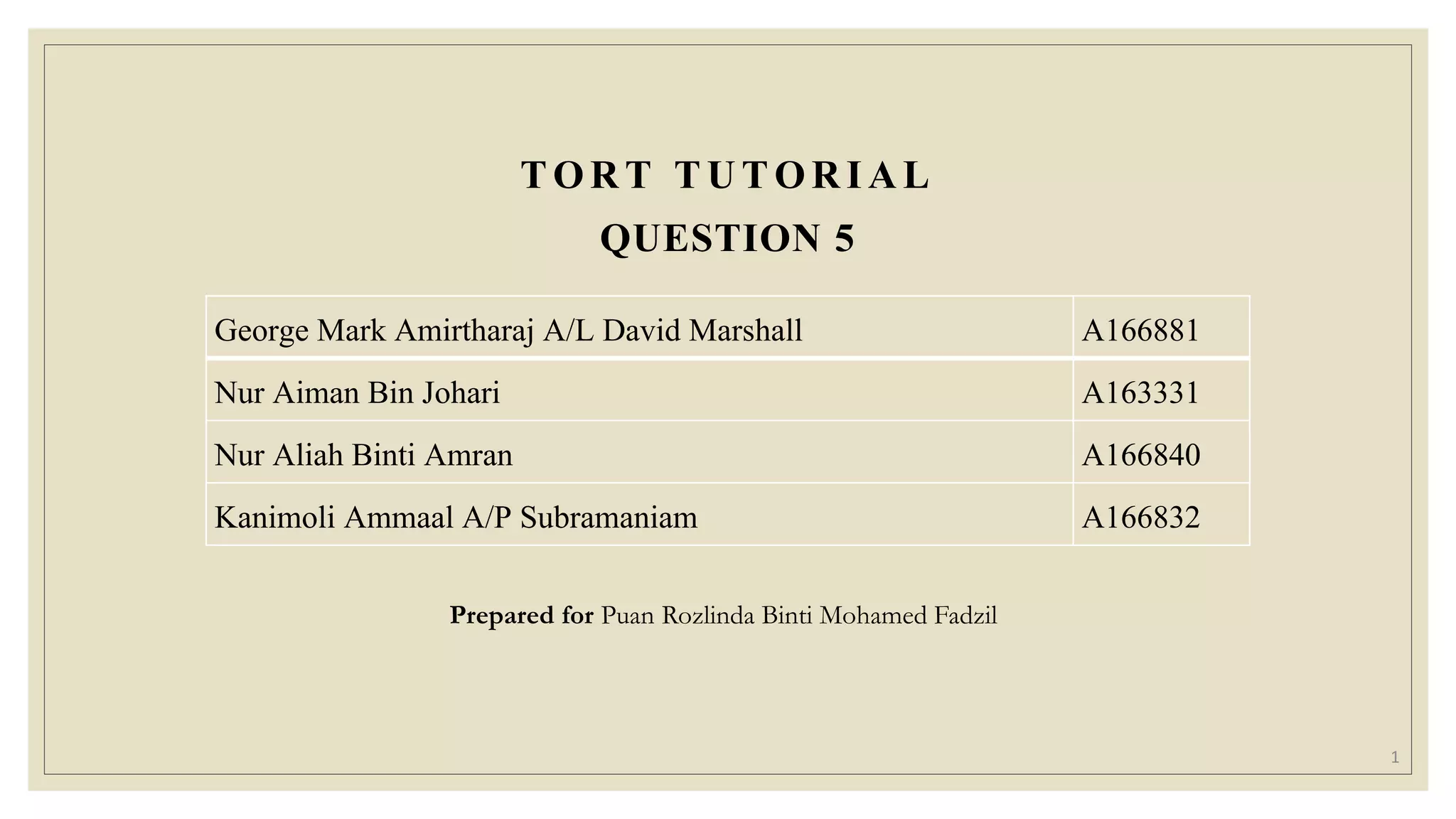 Tort I - Tutorial Q&A | PPTX