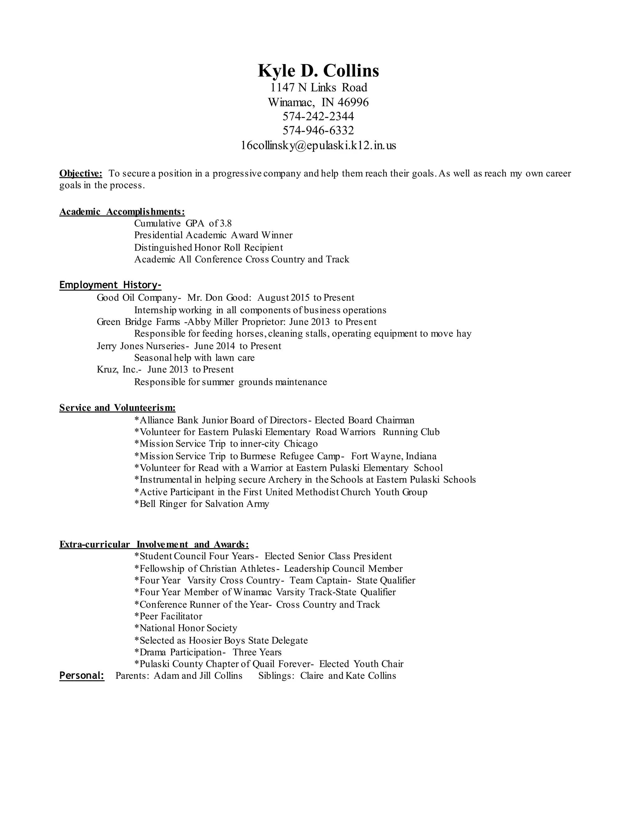 Internship kyle resume | PDF