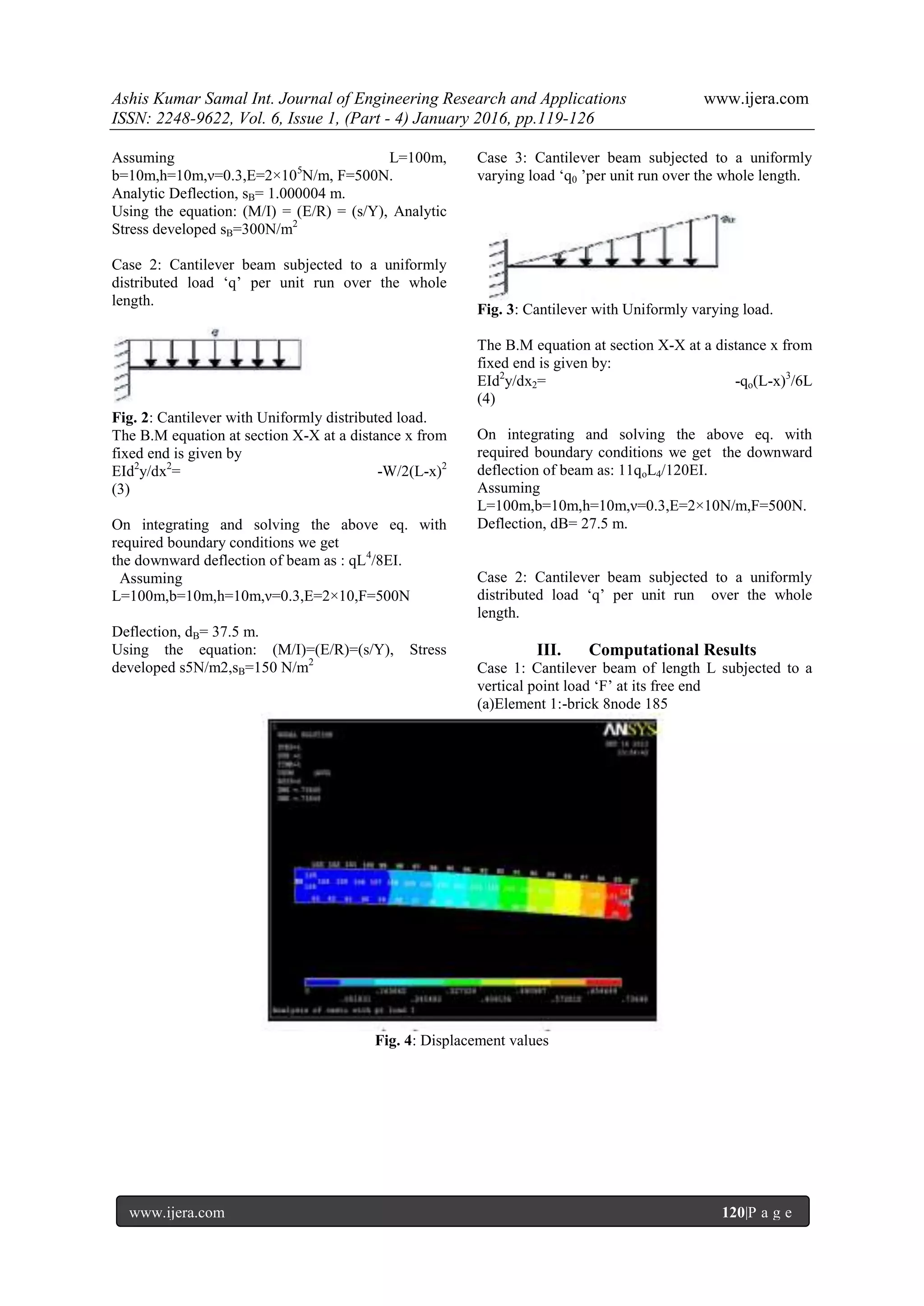 Analysis Of Stress And Deflection Of Cantilever Beam And Its Validation Using Ansys Pdf Free