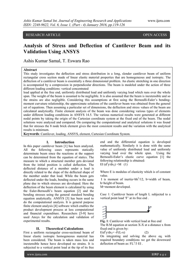 Analysis of Stress and Deflection of Cantilever Beam and its Validation ...
