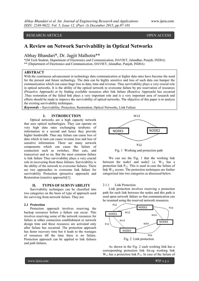 A Review on Network Survivability in Optical Networks | PDF