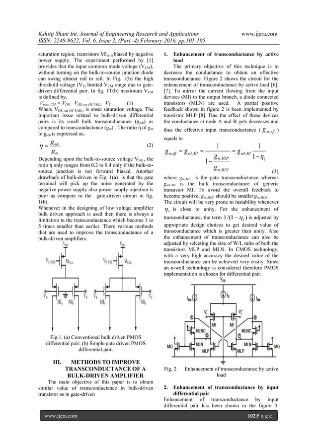Techniques for the Improvement in the Transconductance of a Bulk Driven Amplifier | PDF ...