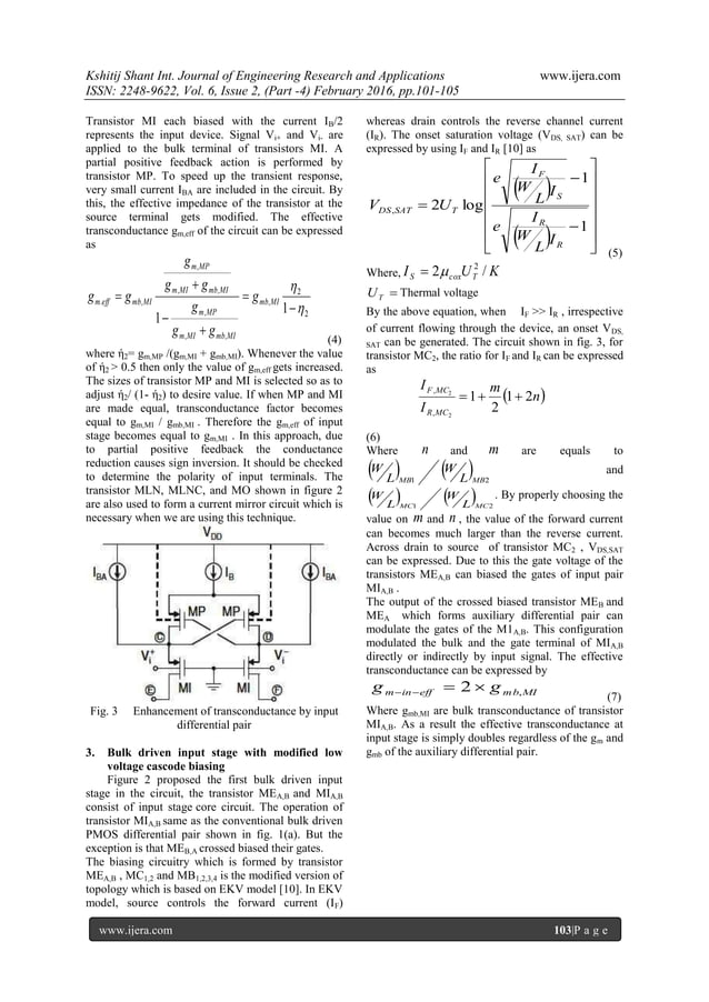 Techniques for the Improvement in the Transconductance of a Bulk Driven Amplifier | PDF ...