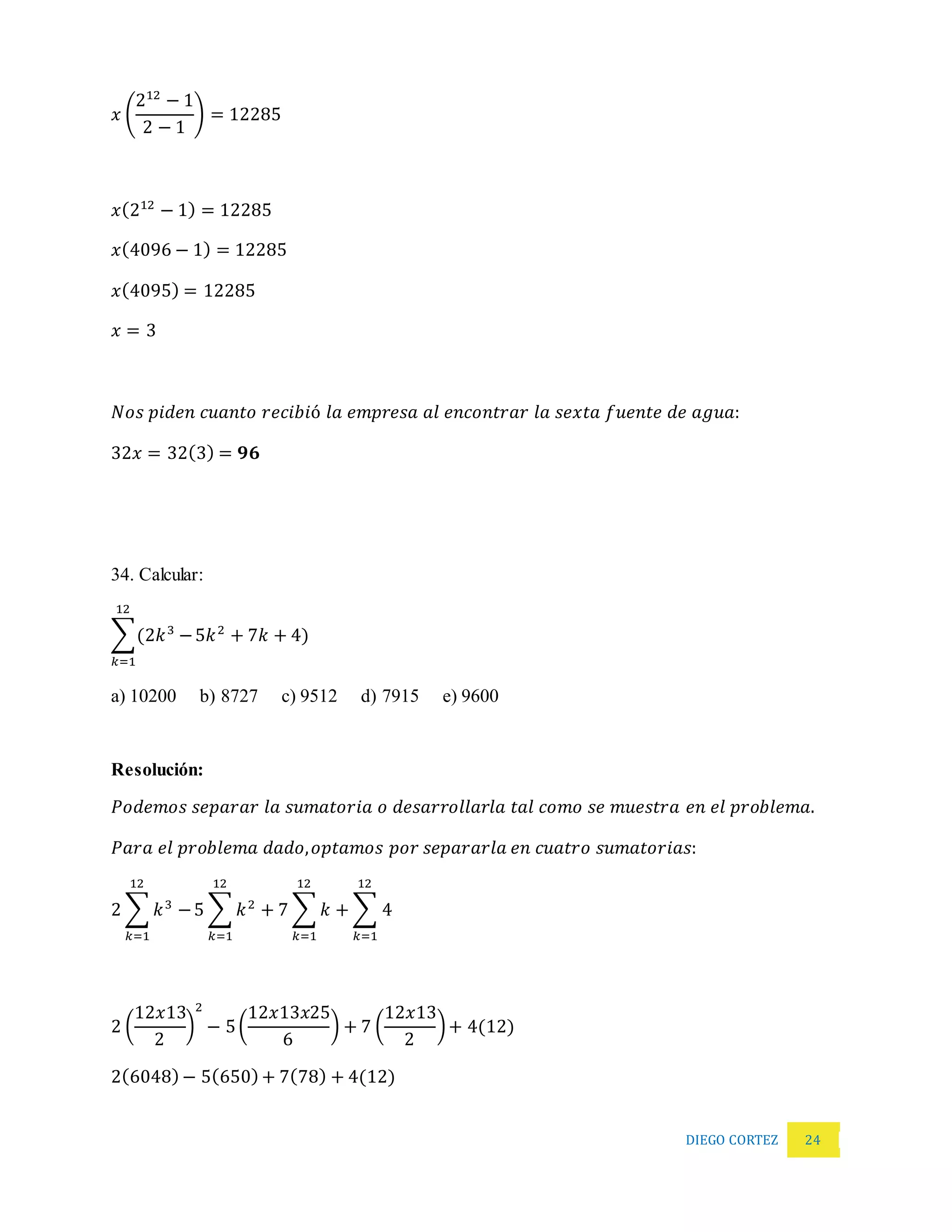 Problemas resueltos de Series y Sumatorias | PDF