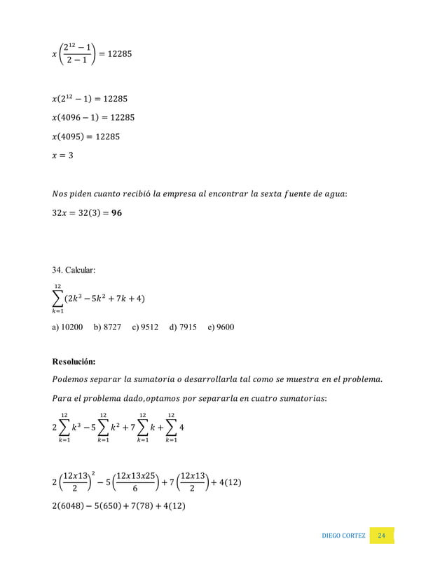 Problemas resueltos de Series y Sumatorias | PDF
