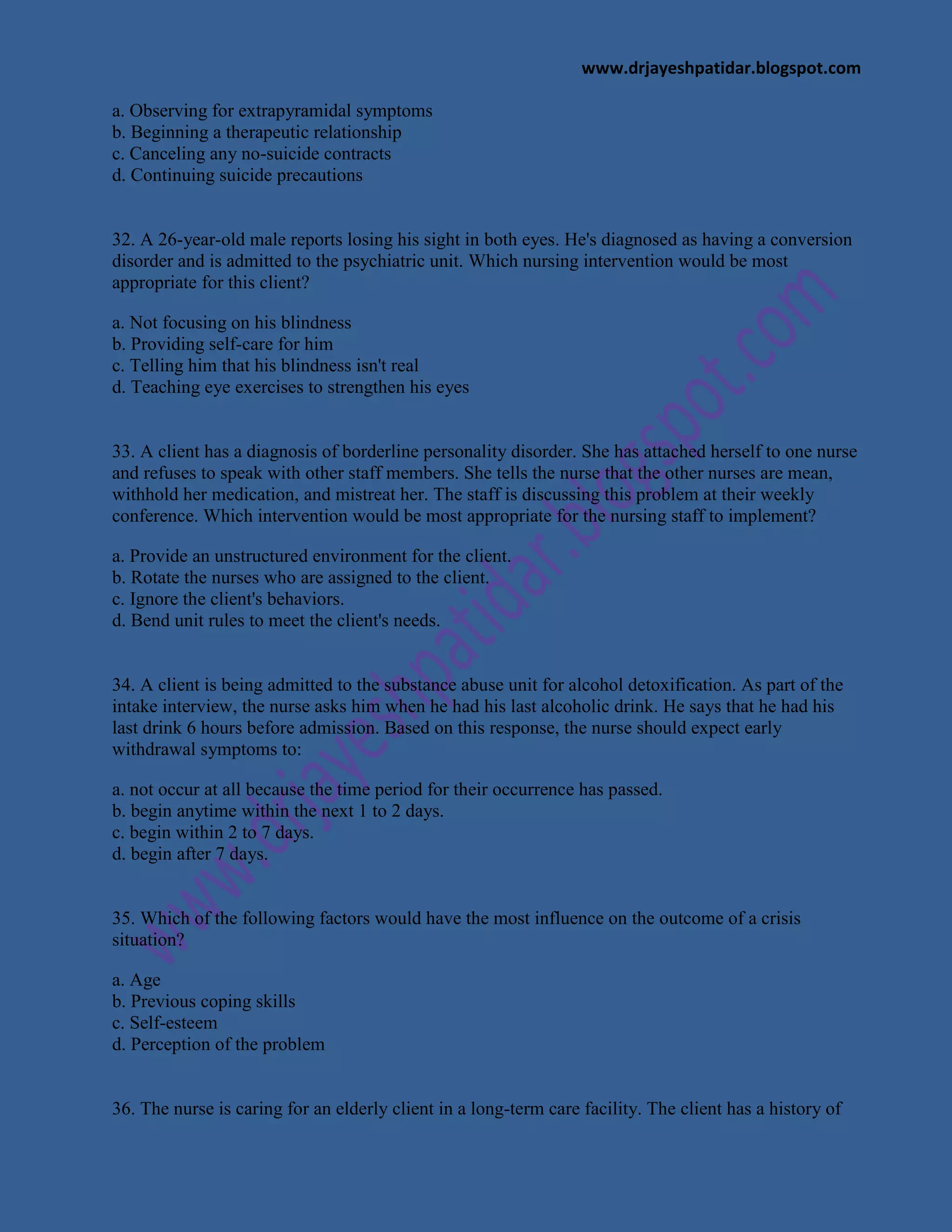 Mental health nursing practice test 6 | PDF