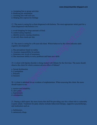 Mental health nursing practice test 6 | PDF | Mental Health | Diseases ...