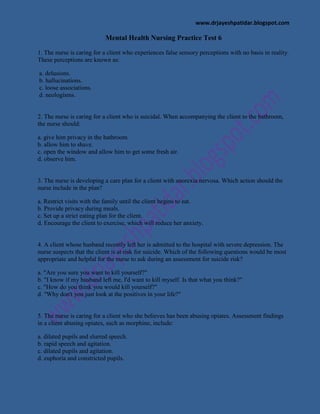 Mental Health Nursing Test Questions