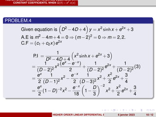 Solution of higher order linear differential equation when q(x)=e^ax.v(x) | PPT