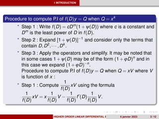 Solution of higher order linear differential equation when q(x)=e^ax.v(x) | PPT