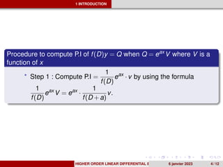 Solution of higher order linear differential equation when q(x)=e^ax.v(x) | PPT