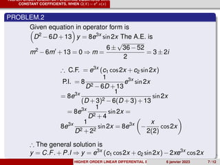 Solution of higher order linear differential equation when q(x)=e^ax.v(x) | PPT