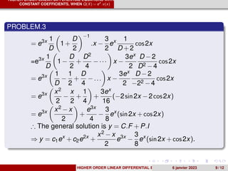 Solution of higher order linear differential equation when q(x)=e^ax.v(x) | PPT