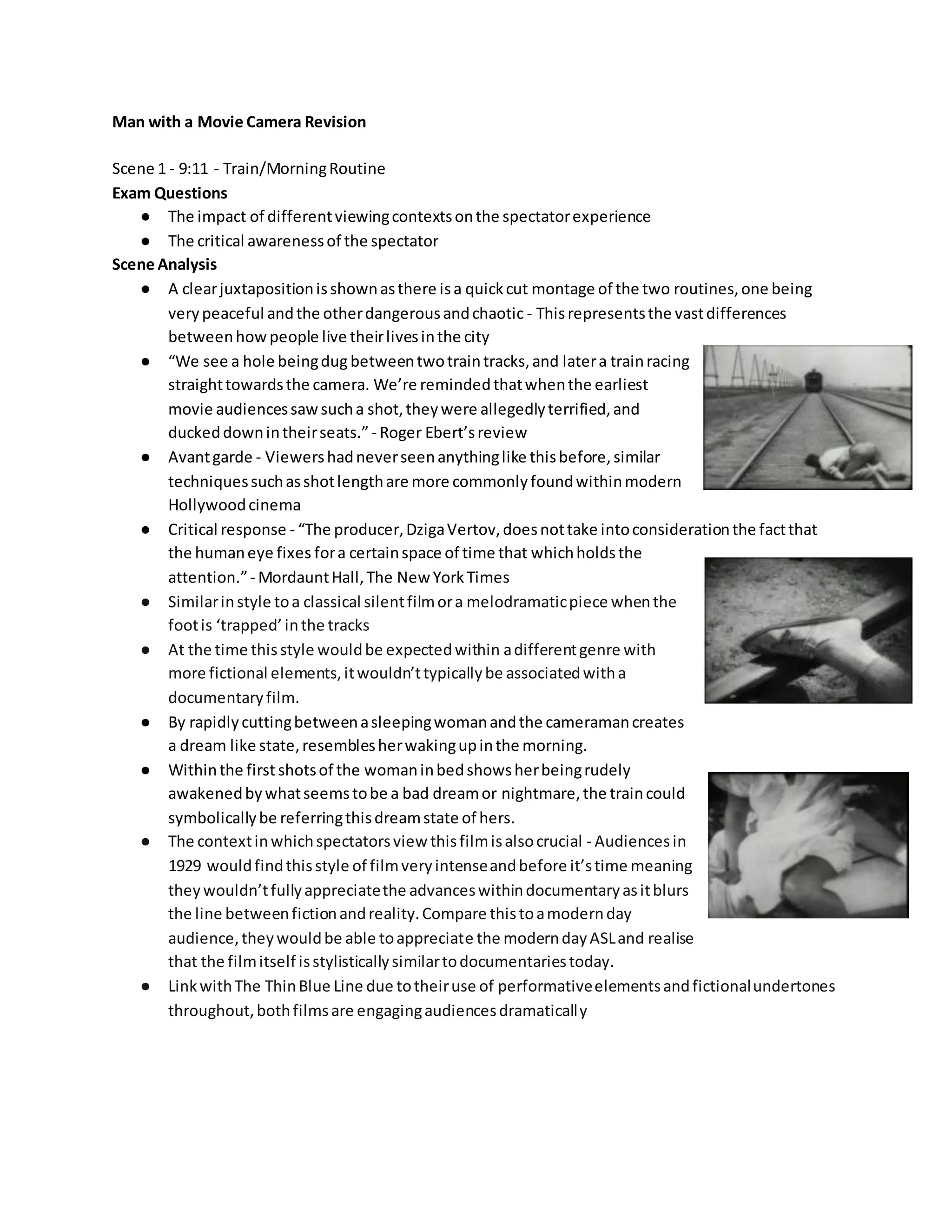 Man with a movie camera key scenes | DOCX