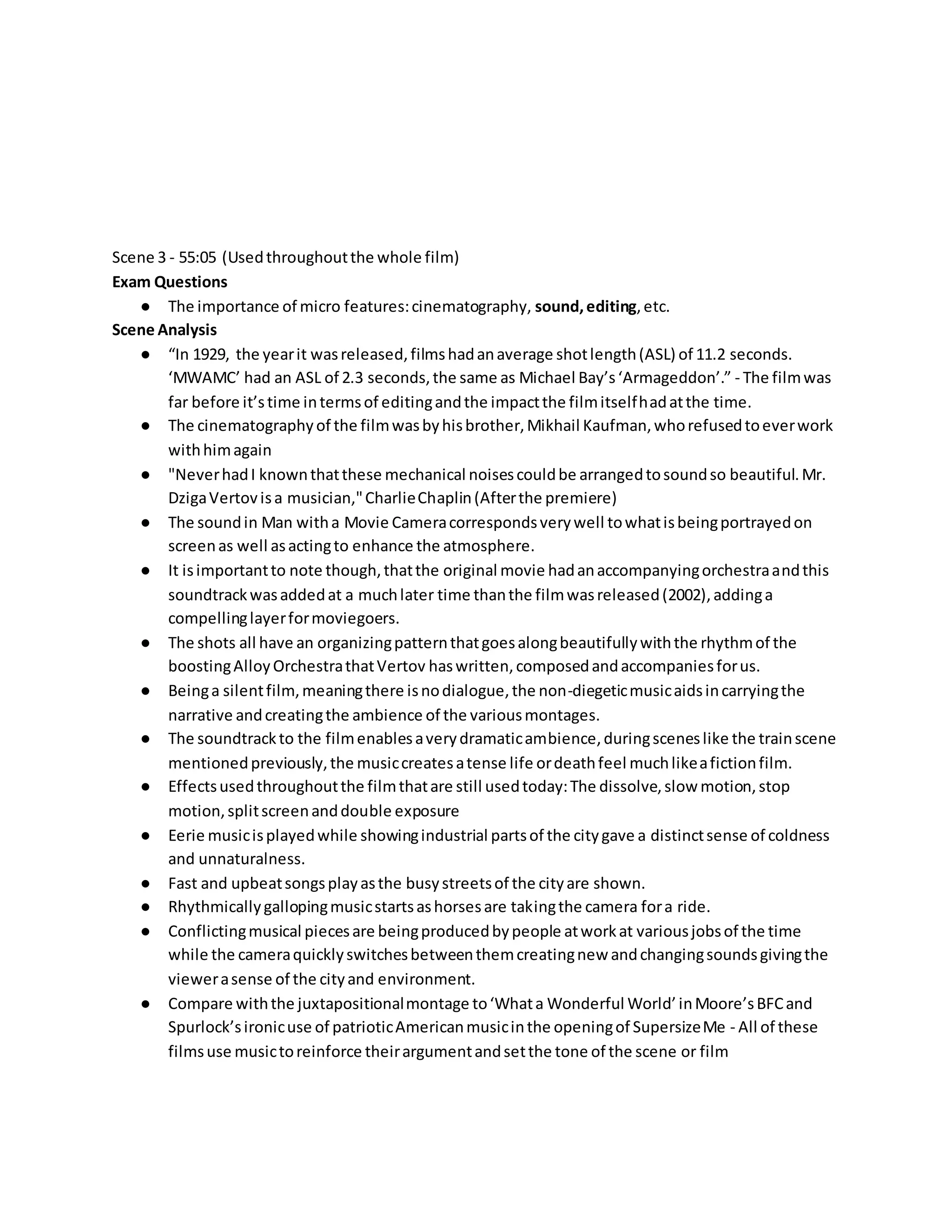 Man with a movie camera key scenes | DOCX