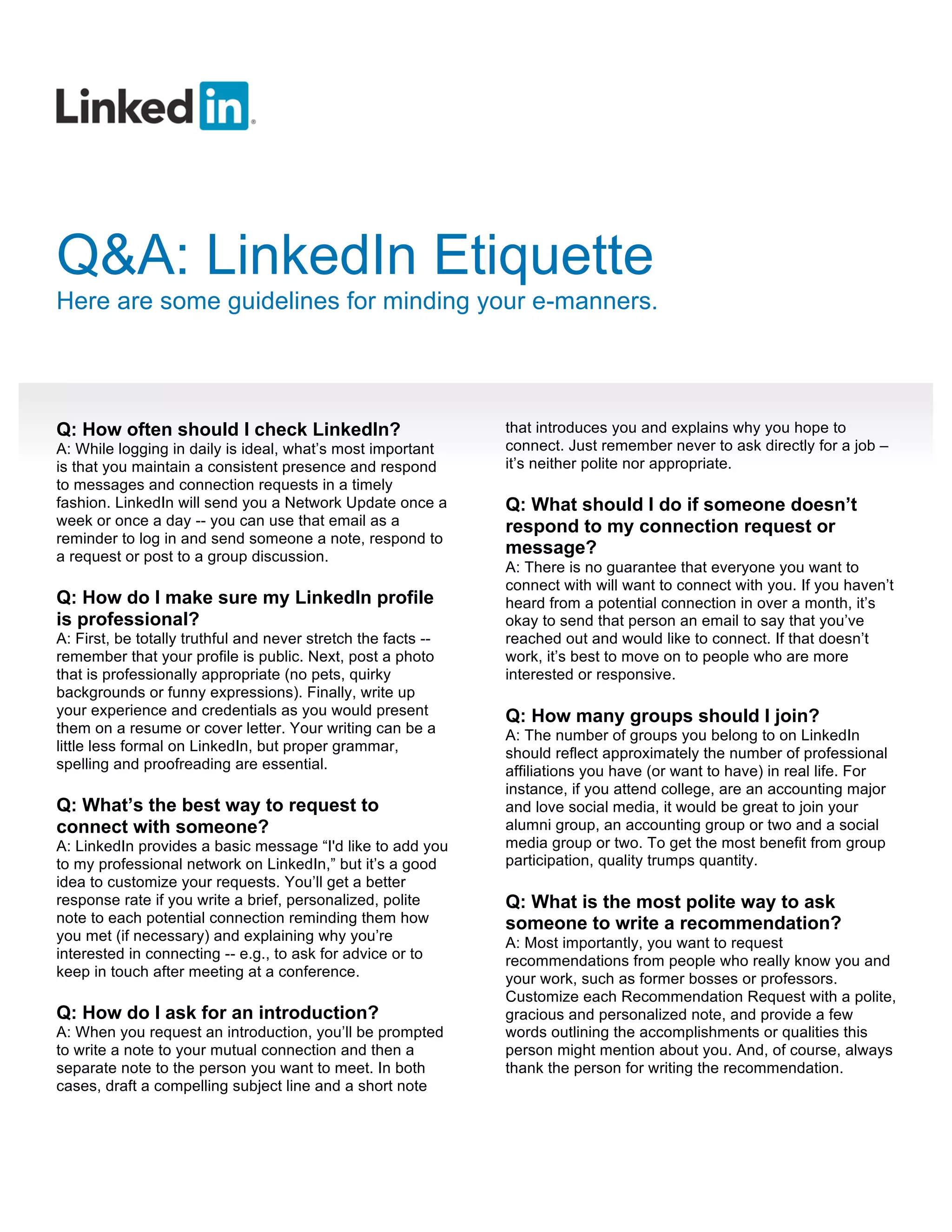 LinkedIn Etiquette | PDF | Social Networking | Internet