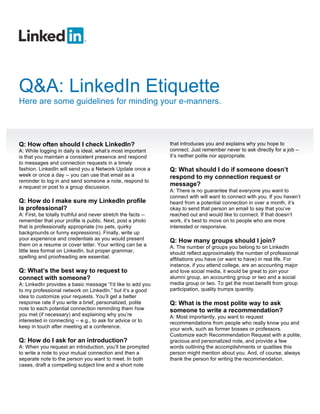 LinkedIn Etiquette | PDF | Social Networking | Internet