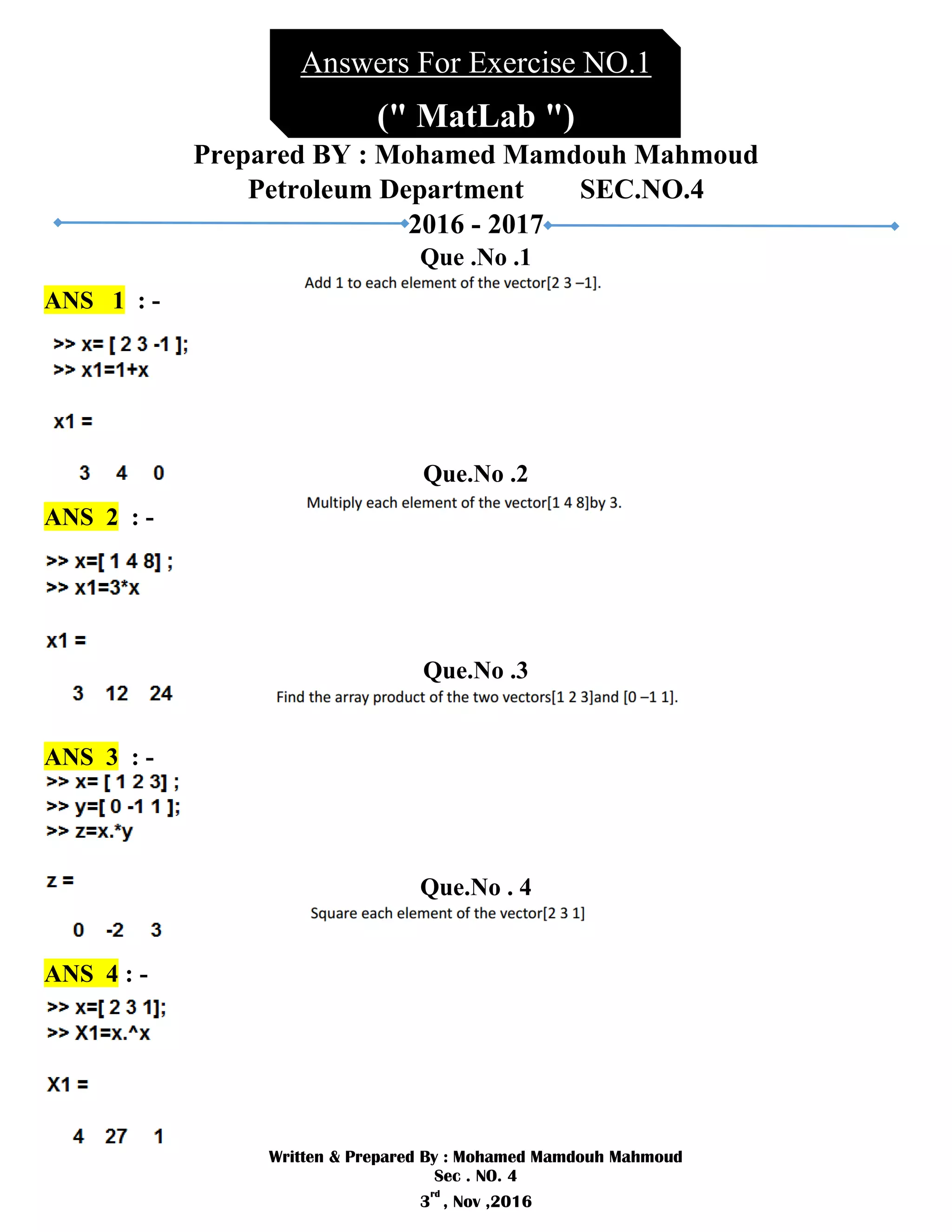 Exercises On Matlab Pdf