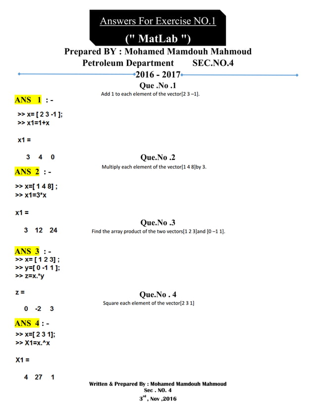 Exercises On MATLAB | PDF