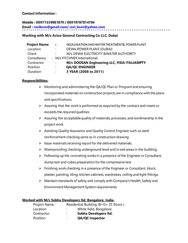 QA/QC Civil Engineer | DOCX