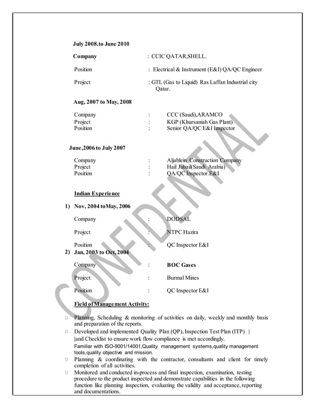 Qa qc manager (1) new | DOCX | Manufacturing Industry | Industries