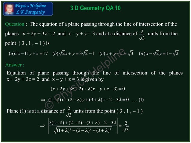 3D Geometry QA 10 | PPT