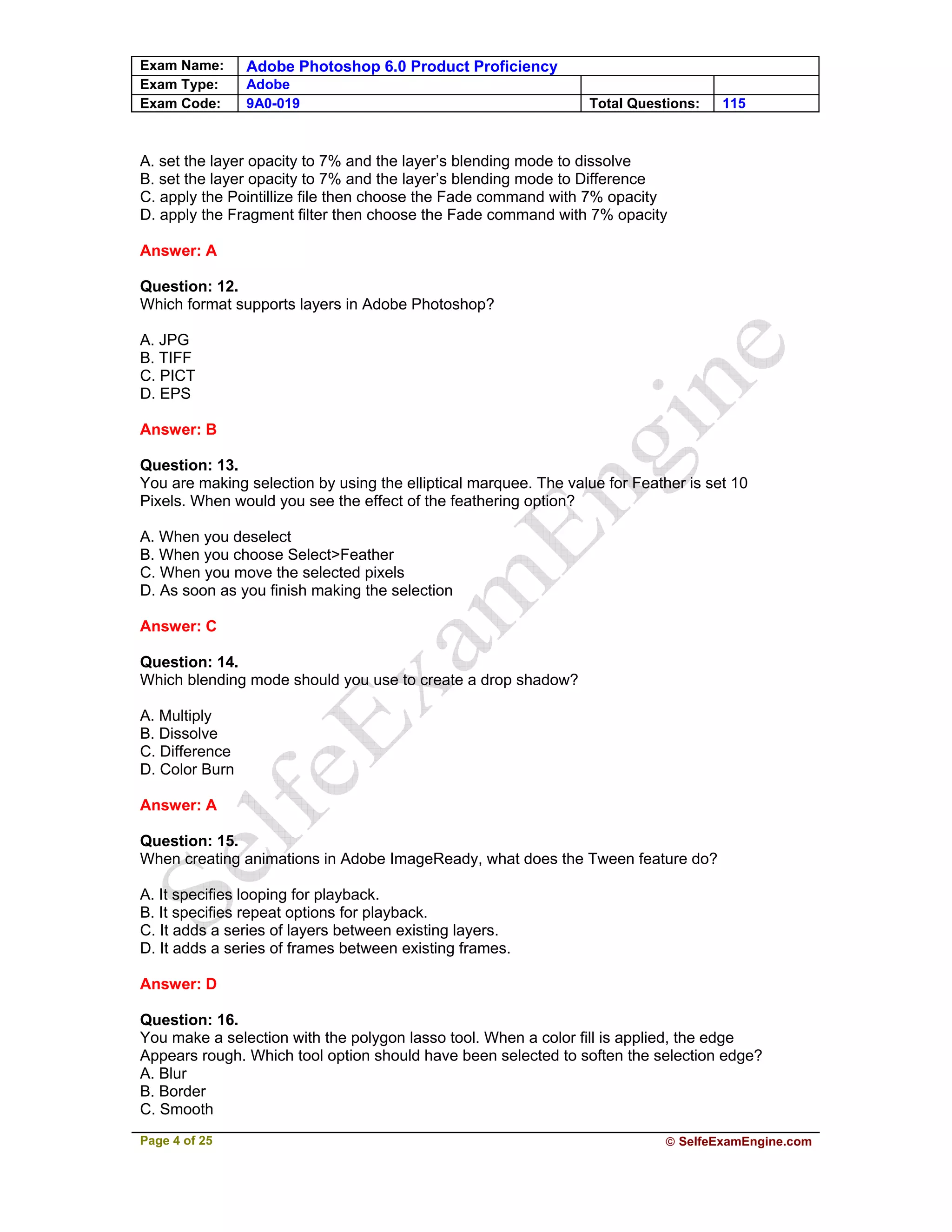 9A0-019 Exam-Adobe Photoshop 6.0 Product Proficiency | PDF