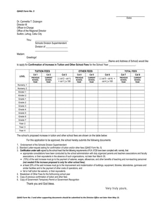 QAAD Form 5- Confirmation of Increase in Tuition and Other School Fees ...