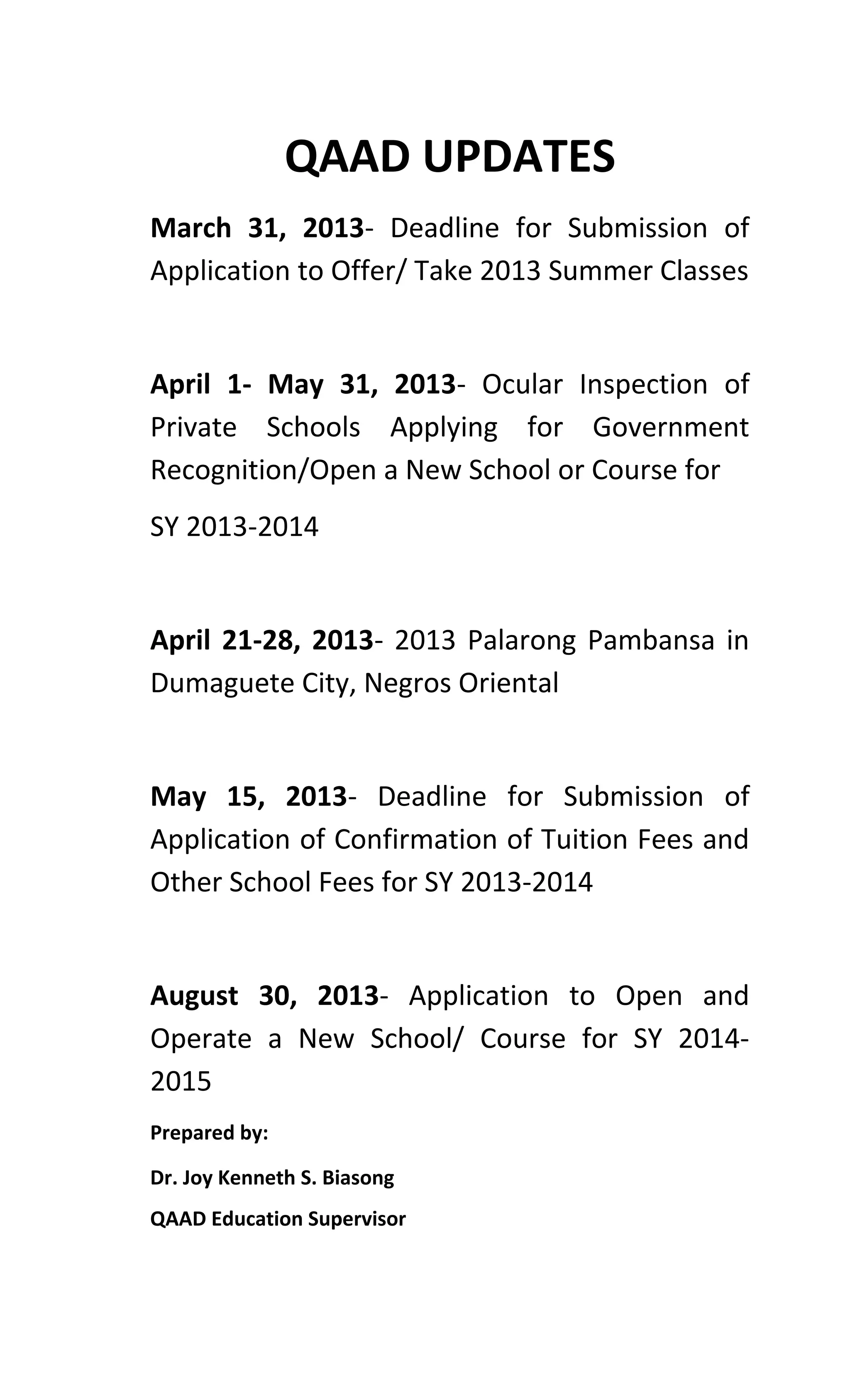 2013 QAAD Updates | PDF