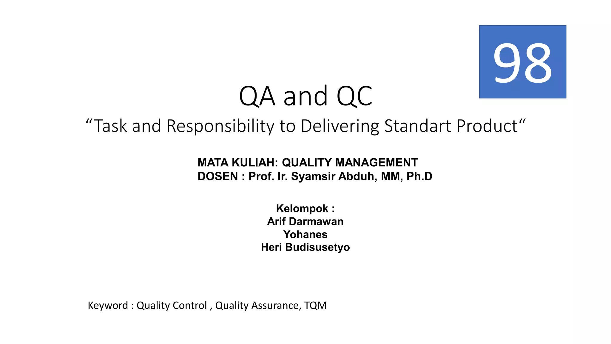 QA and QC | PPT