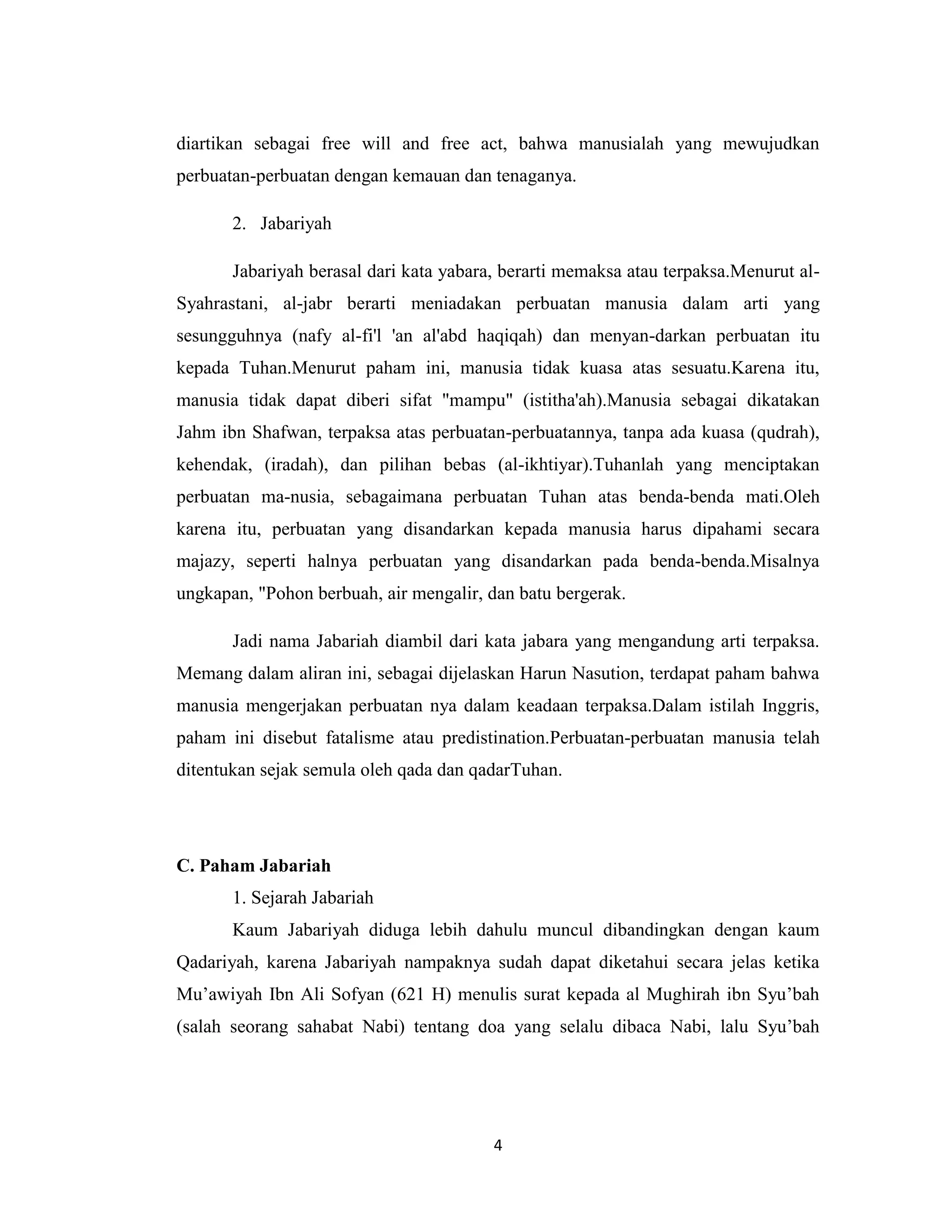 Qadariah dan jabariah | DOCX