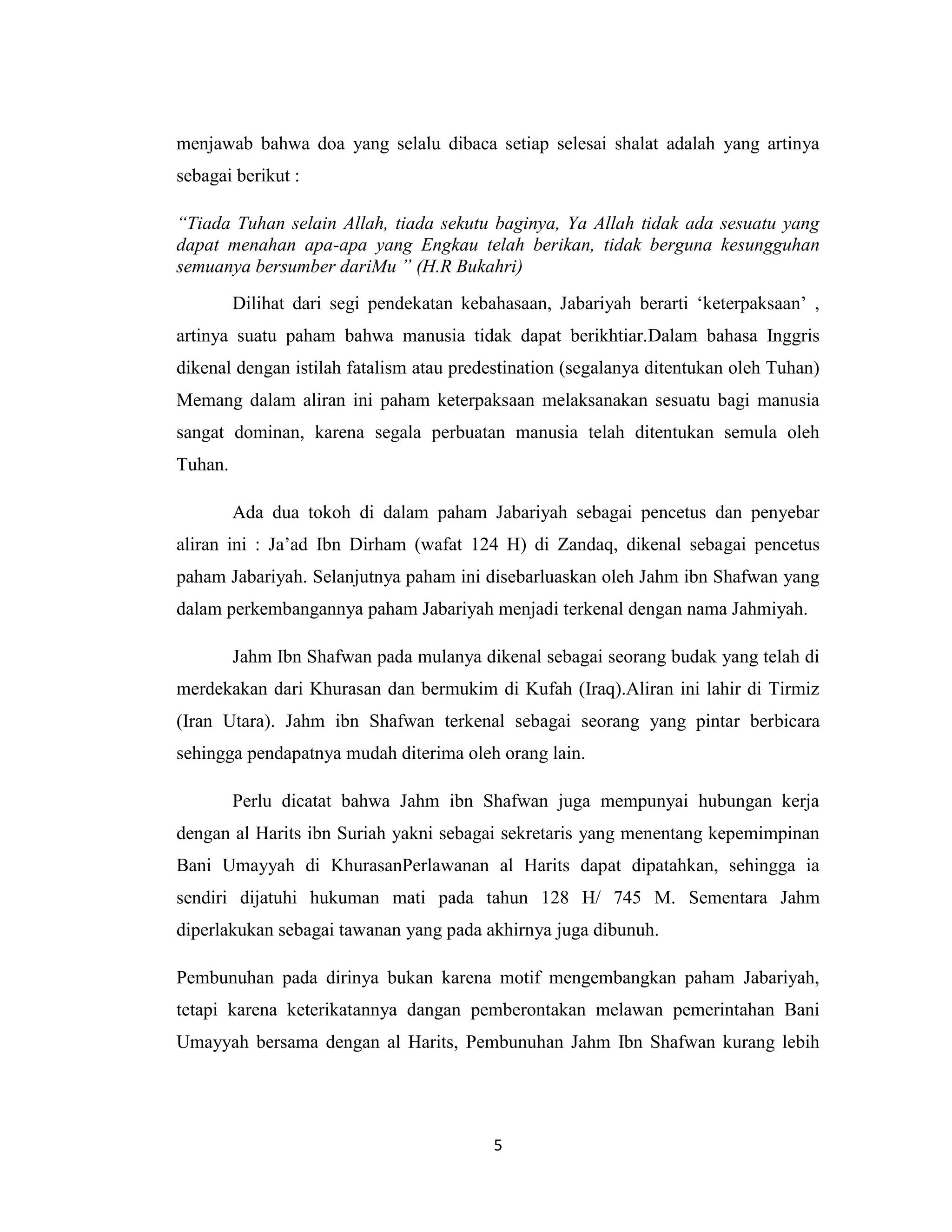 Qadariah dan jabariah | DOCX