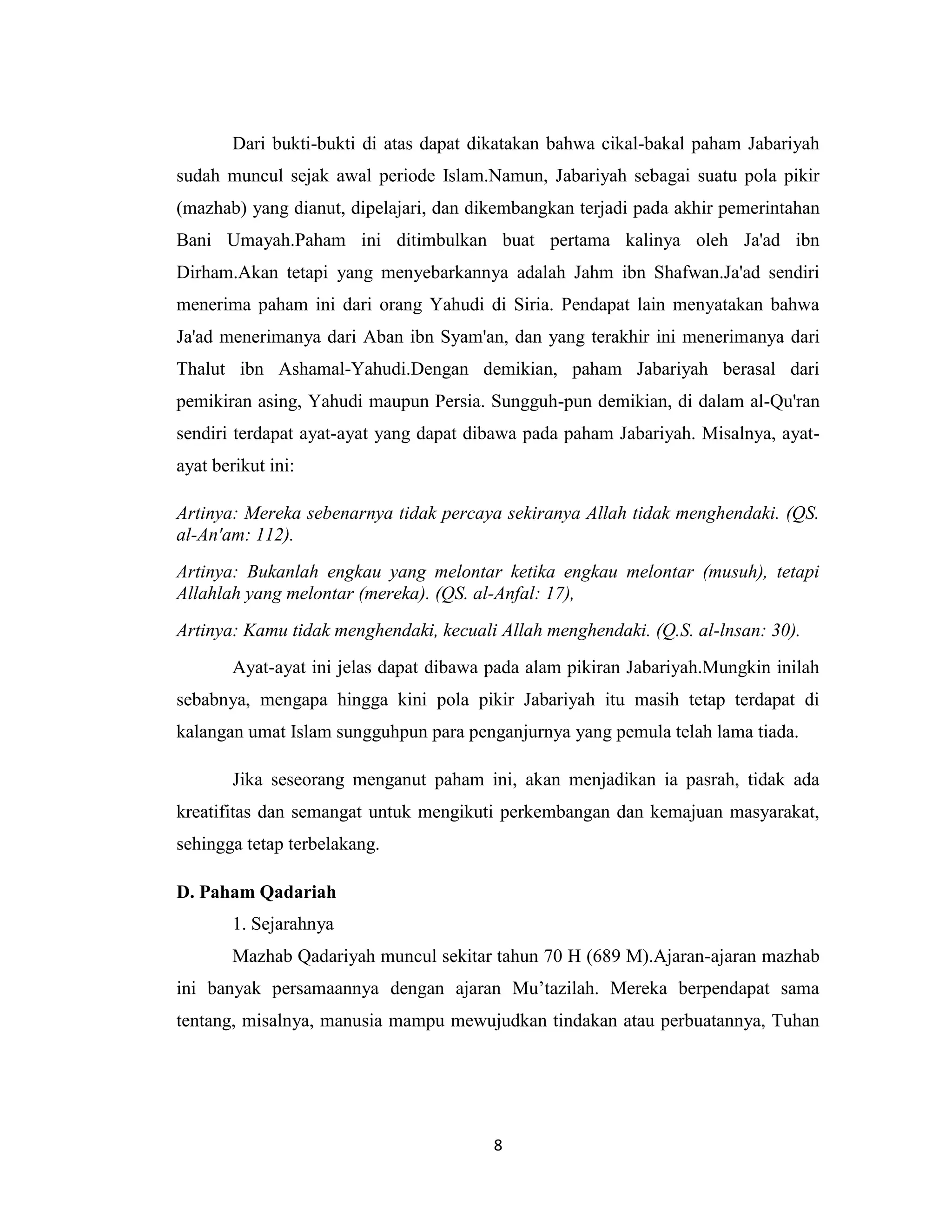 Qadariah dan jabariah | DOCX