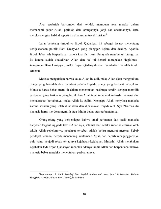 Qadariah dan jabariah | DOCX