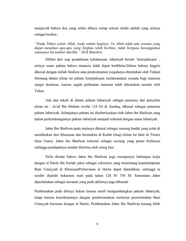 Qadariah dan jabariah | DOCX