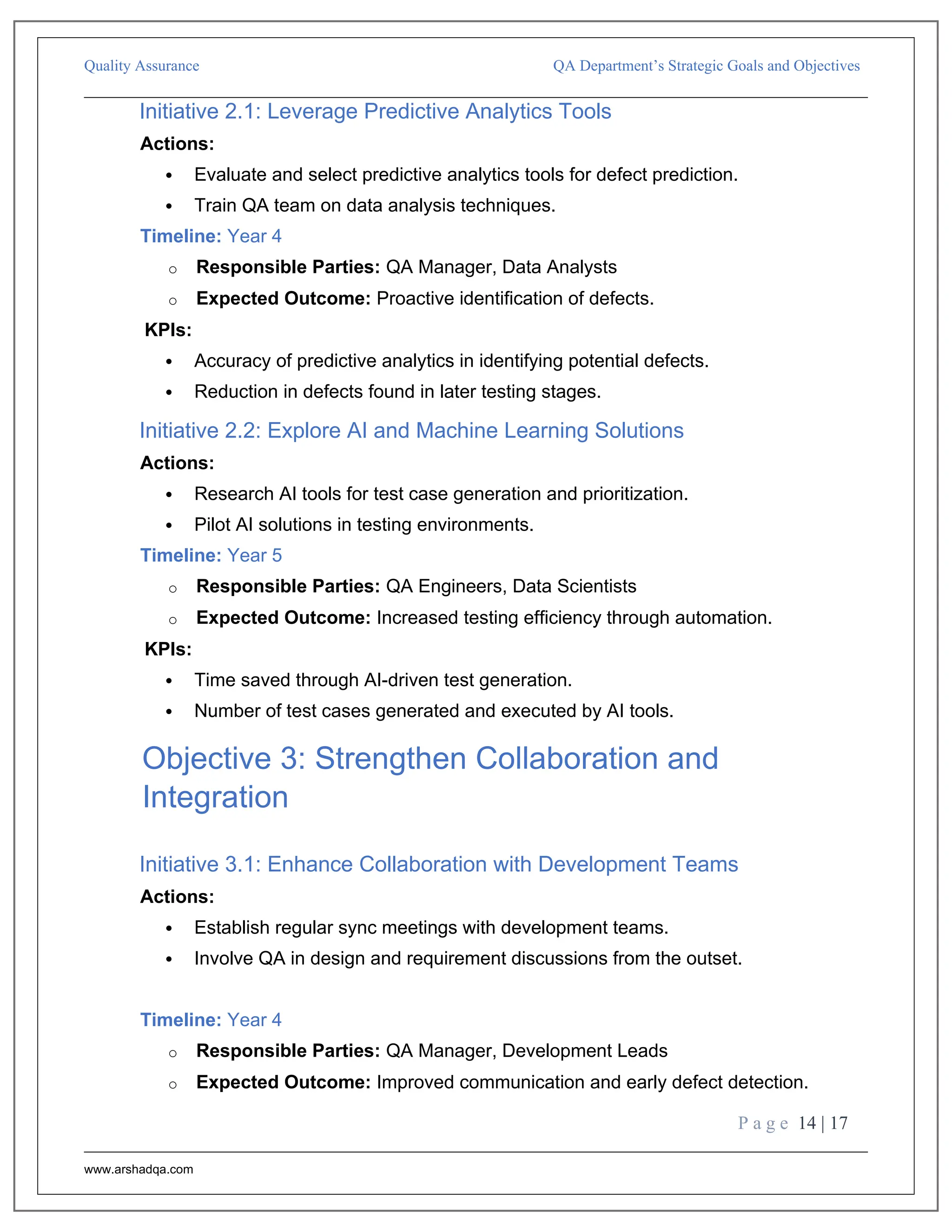 QA Strategic Plan for 5 Years from TMMI Initial to Level 5 | DOCX