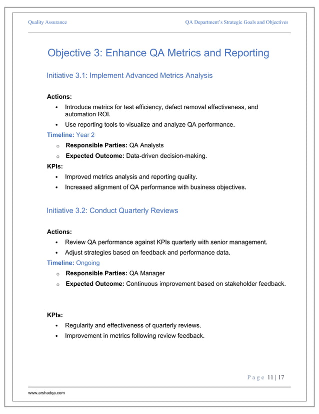 QA Strategic Plan for 5 Years from TMMI Initial to Level 5 | PDF