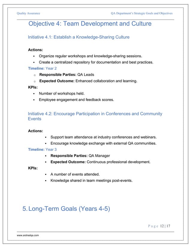 QA Strategic Plan for 5 Years from TMMI Initial to Level 5 | PDF