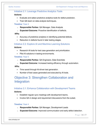 QA Strategic Plan for 5 Years from TMMI Initial to Level 5 | PDF