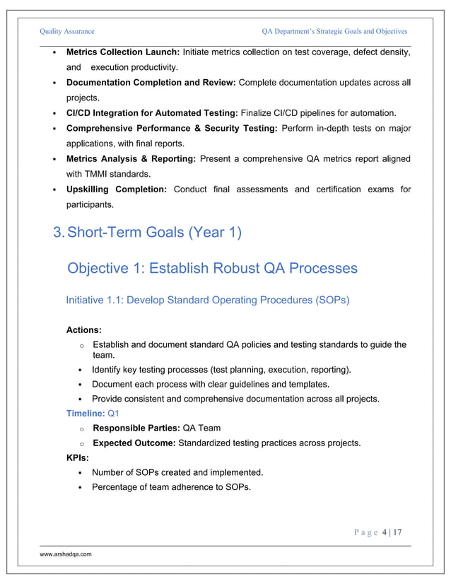 QA Strategic Plan for 5 Years from TMMI Initial to Level 5 | PDF