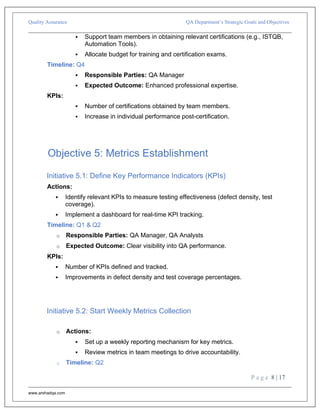 QA Strategic Plan for 5 Years from TMMI Initial to Level 5 | PDF