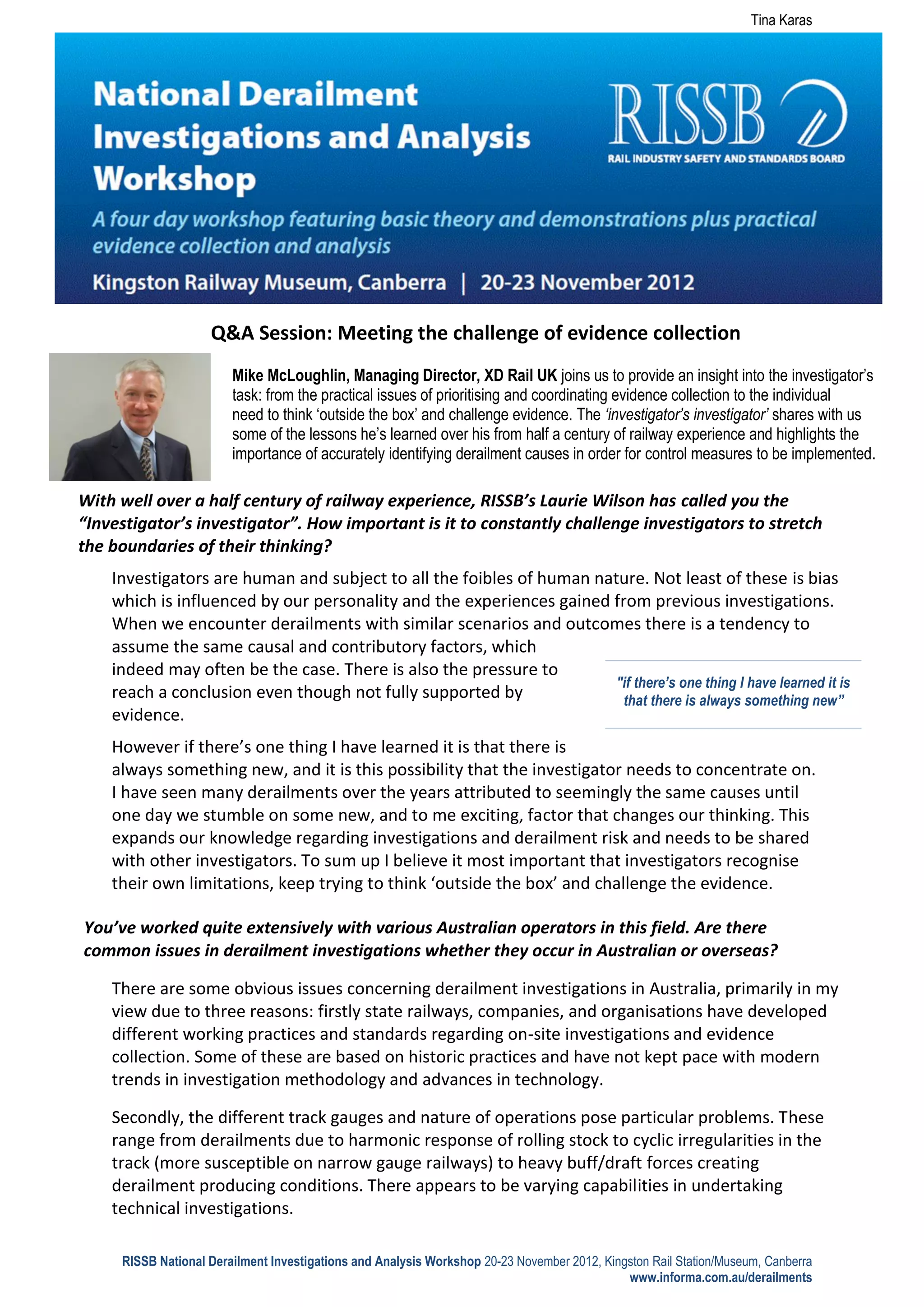 Q&A Derailments With Mike Mc Loughlin | PDF