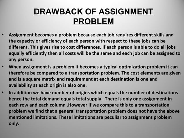 Assignment Problem | PPT | Technology & Computing